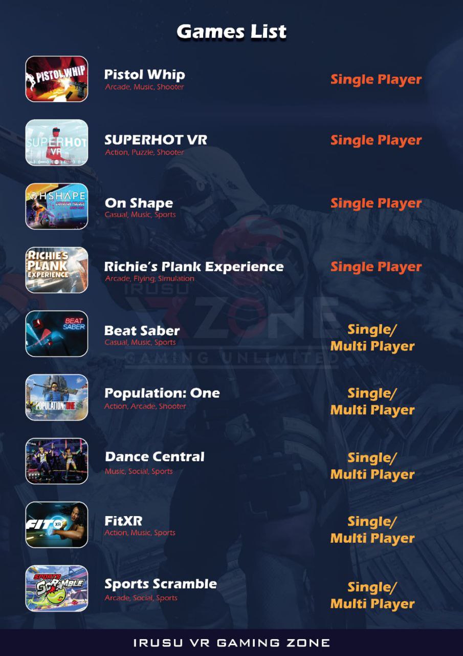 VR games list - VR Gaming Zone